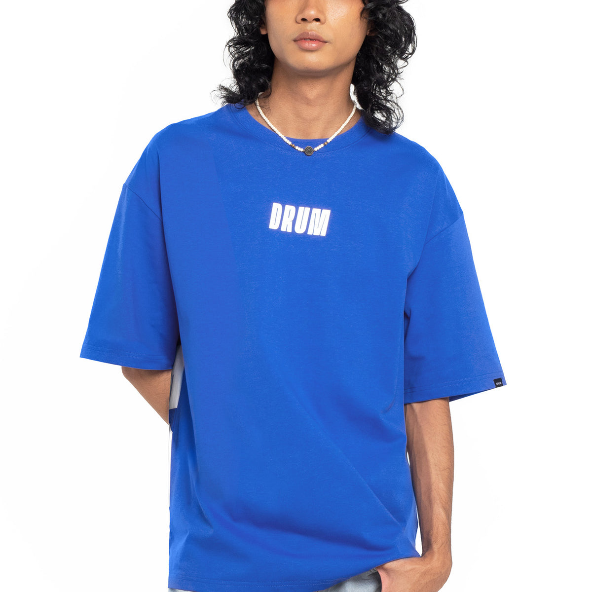 Select Bold Slogan Reflective Print Oversized Tee- Blue – DRUM